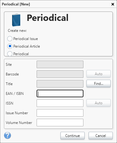 Creating a Periodical Article Using the New Resource Window